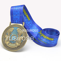 China Kazakhstan 3D antique bronze medals customized, with blue ribbon medal supplier