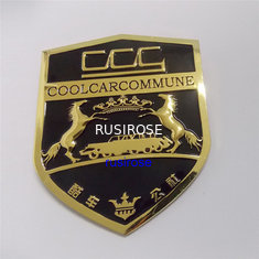 China Customized personality golden car stickers, gold double horse stereo car logo custom, painted metal medallion custom supplier