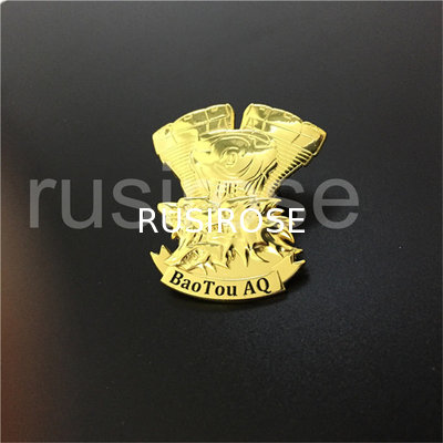 Personalized 3D stereo wolf metal badges made to order, golden wolf head badges made to order supplier