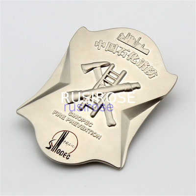 Fire safety reward badge made to order, matte gold metal badges made to order, fire brigade badges supplier
