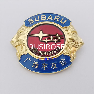 Customized personality golden car stickers, gold double horse stereo car logo custom, painted metal medallion custom supplier