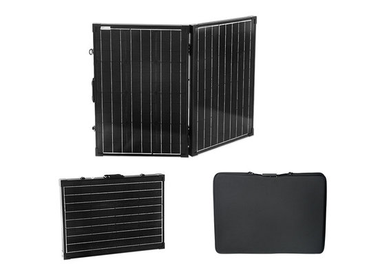 Black Portable 100 Watt Foldable Solar Panel With Adjustable Support Legs