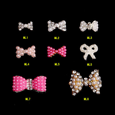 Fashion Nail Art Tips Stickers Deco Pearl Bow Alloy Jewelry Glitter RhinestoneML1-8