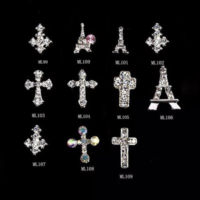 NEW Silver Cross 3D Alloy Jewelry Glitter Rhinestone Nail Art Tip Decoration ML99-109