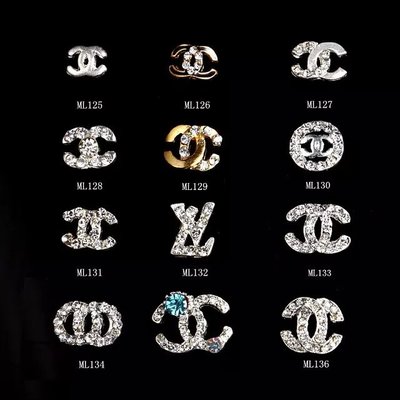 CC Fashion Brand Logo Alloy Jewelry 3D DIY Rhinestone Nail Art Glitters Slices ML125-136