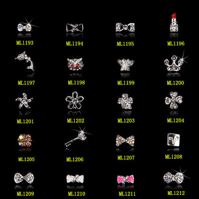 3D Silver Metal Nail Sticker Crystal Bow Nail Art Stickers Shiny Metallic ML1193-1212