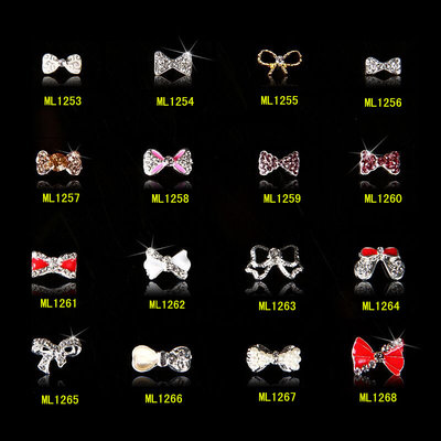 3D Nail Art Decoration Colorful Bow Alloy Jewelry Glitter Rhinestone  ML1253-1268