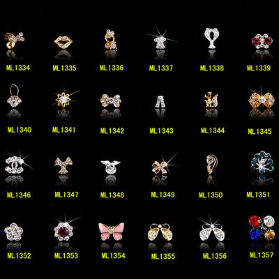 Gold metal clear Rhinestone Fashion Jewelry 3D Nail Art Decoration Nail Beauty ML1334-1357