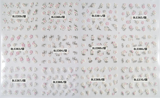 Silver Gel Nail Art Supplier Nail Wraps Nail Sticker with butterfly-BLEJ359-370Silver