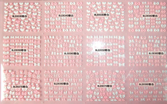 Bow Heart Pink and White Safe and non-toxic 3D Nail Art Sticker Glitte Tips -BLE633-683D