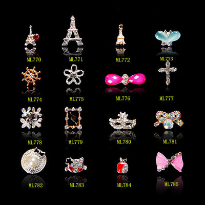 Hot NEW Wholesale Alloy Jewelry 3D Nail Art Jewelry Nail rhinestones Sticker Supplier Number ML770-785