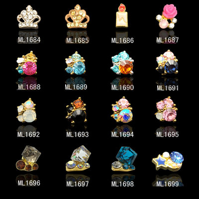 Hot NEW Wholesale Alloy Jewelry 3D Nail Art Jewelry Nail rhinestones Sticker Supplier Number ML1684-1699