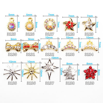 Hot NEW Wholesale Alloy Jewelry 3D Nail Art Jewelry Nail rhinestones Sticker Supplier Number ML3125-3139