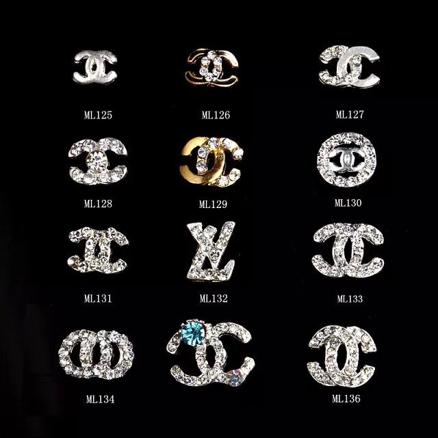 CC Fashion Brand Logo Alloy Jewelry 3D DIY Rhinestone Nail Art Glitters Slices ML125-136