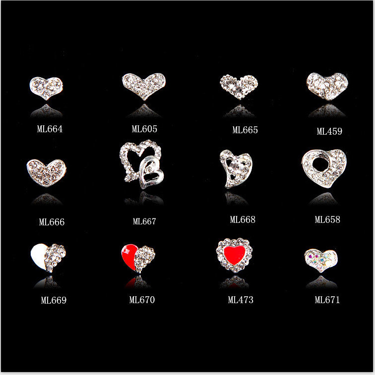 3D 3D Heart Glitter Multicolor Alloy Jewelry Nail Art Tips Decoration ML664-671