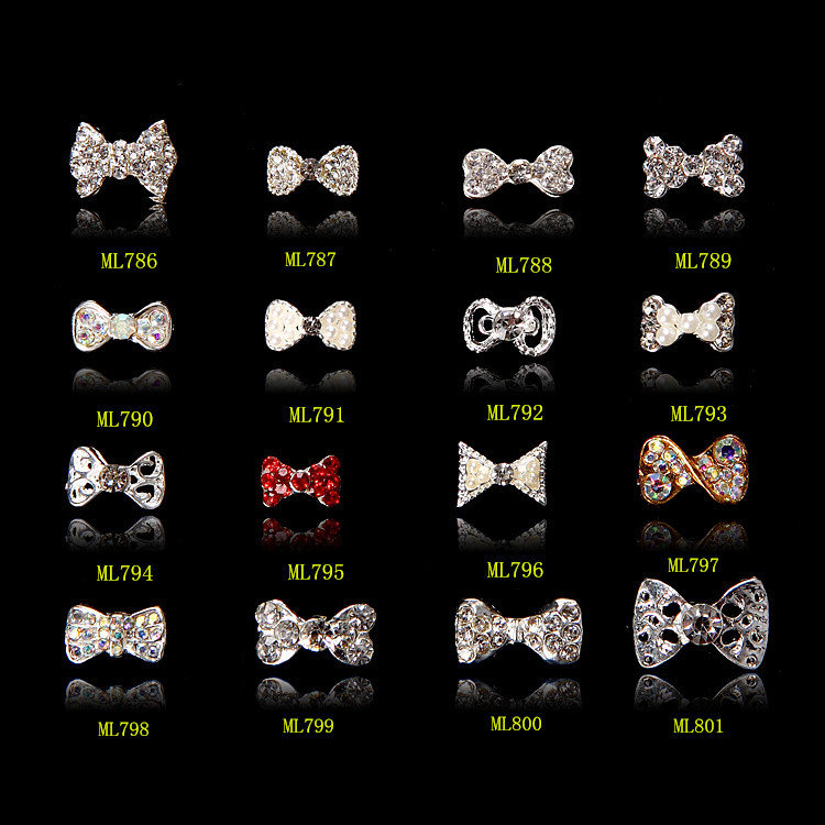 Silver Bow Nail Art Decoration Alloy Jewelry Glitter Rhinestone ML786-801