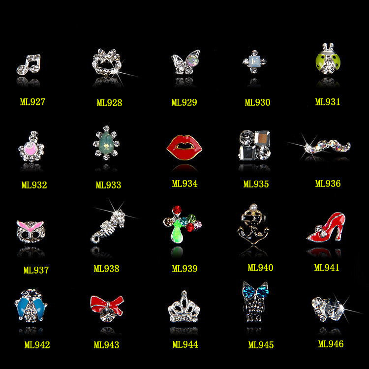 3D Metallic Glitter Rhinestone Nail Art Tips Alloy Sticker Decoration tool ML927-946
