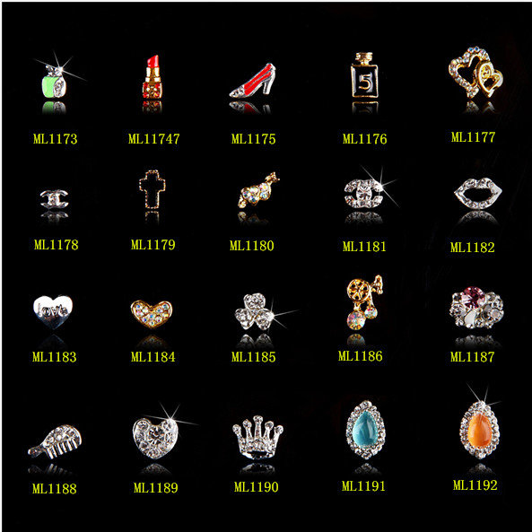 Heart Charm Nail Decorations Glitter Alloy Jewelry Rhinestones Nail Art Studs ML1173-1192
