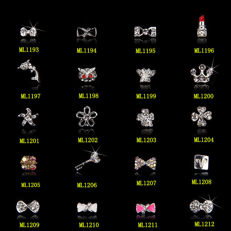 3D Silver Metal Nail Sticker Crystal Bow Nail Art Stickers Shiny Metallic ML1193-1212