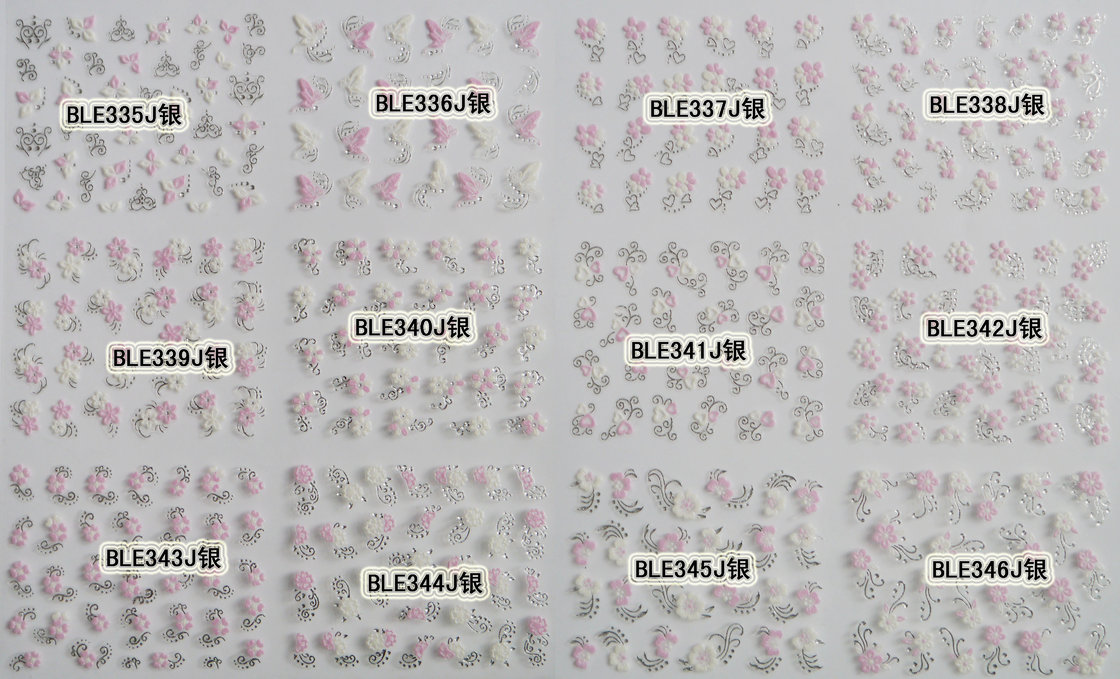 3D Glitter foil nail polish sticker for nail art wholesale nail sticker-BLEJ335-346Silver