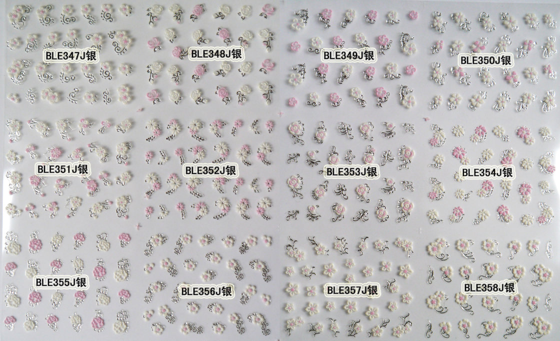 Silver Gel Nail Art Supplier Nail Wraps Nail Sticker with butterfly-BLEJ347-358Silver