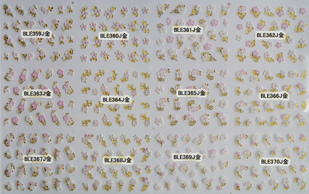 Gold edge Gel Nail Art Supplier Nail Wraps Nail Sticker with butterfly-BLEJ359-370Gold