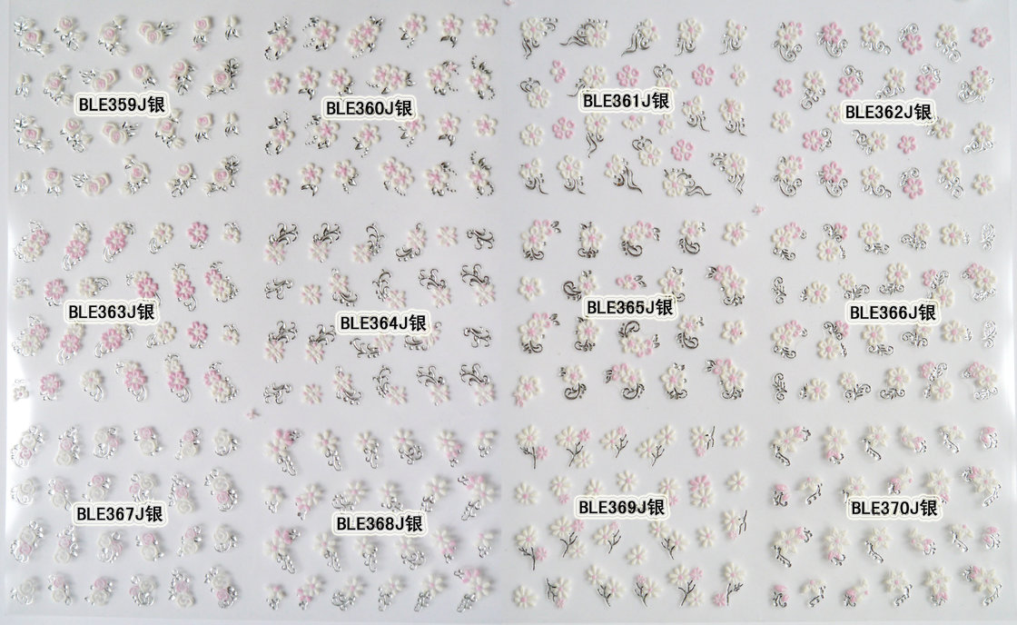 Silver Gel Nail Art Supplier Nail Wraps Nail Sticker with butterfly-BLEJ359-370Silver