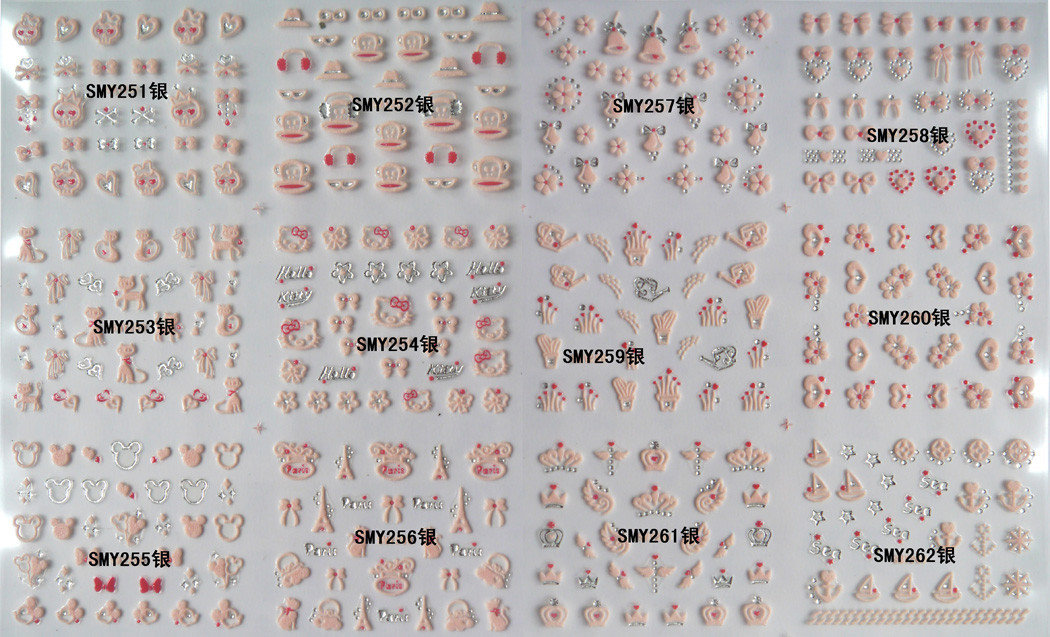 Silver Colorful Gel 3D Cartoon Nail Art Sticker Tip Decal Manicure-SMY251-262D