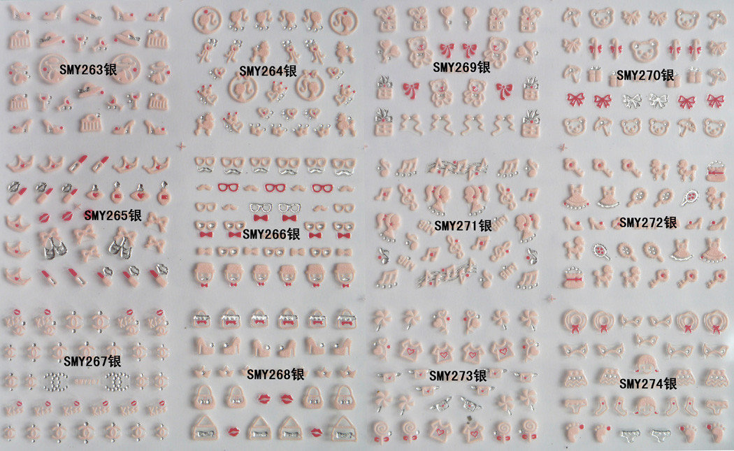 Gold/silver color 3D nail polish sticker Nail Art 3D Sticker nail decal-SMY263-274D