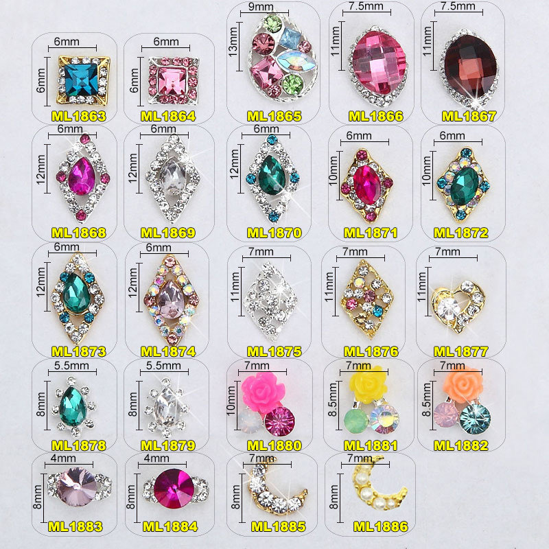 Hot NEW Wholesale Alloy Jewelry 3D Nail Art Jewelry Nail rhinestones Sticker Supplier Number ML1863-1886