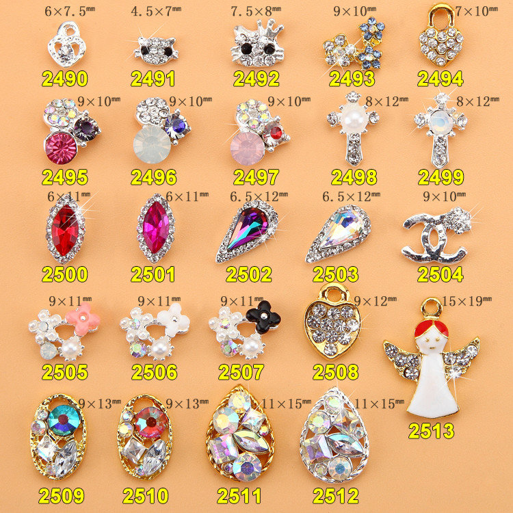 Hot NEW Wholesale Alloy Jewelry 3D Nail Art Jewelry Nail rhinestones Sticker Supplier Number ML2490-2513