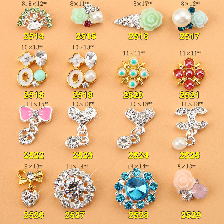 Hot NEW Wholesale Alloy Jewelry 3D Nail Art Jewelry Nail rhinestones Sticker Supplier Number ML2514-2529