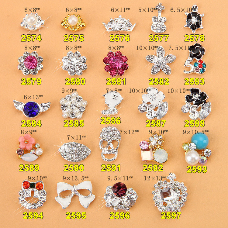Hot NEW Wholesale Alloy Jewelry 3D Nail Art Jewelry Nail rhinestones Sticker Supplier Number ML2574-2597