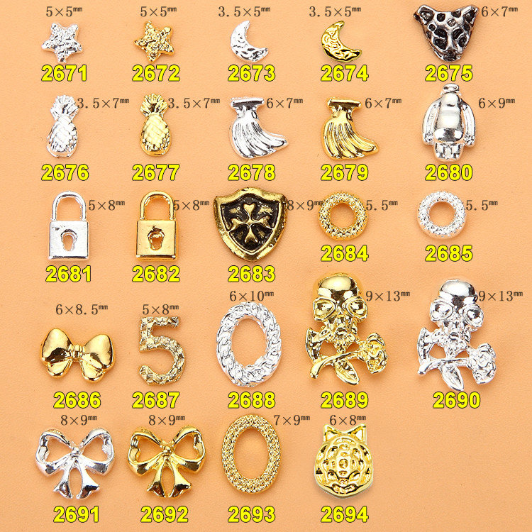 Hot NEW Wholesale Alloy Jewelry 3D Nail Art Jewelry Nail rhinestones Sticker Supplier Number ML2671-2694