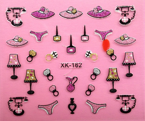 Nail Art 3D Sticker Applique Lamp Hat Tel Bag Vase Girl XK162 Hot