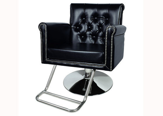 China Royal Brown Salon Hair Styling Chairs Big Footrest Chrome with Round Base supplier