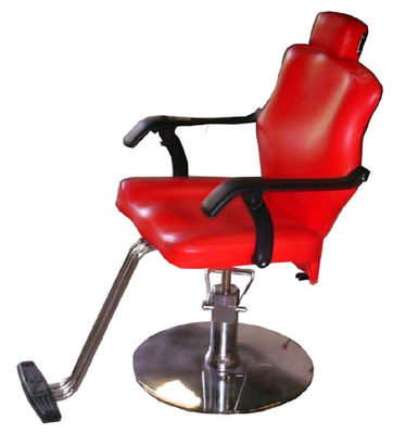 China Hydraulic Pump Red Barber Chairs Round Base For Cutting Hair , Pu Armrest supplier