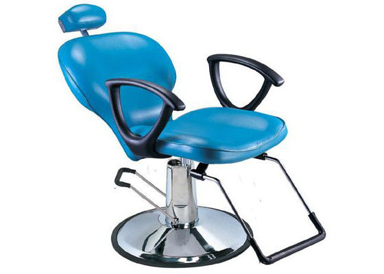 China Light Blue Salon Barber Chair Artificial With Manual Lifting , Tilted Footrest supplier