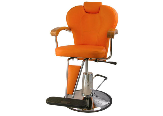China Wooden Armrest Salon Barber Chair Heavy Duty With Orange Color , Round Base supplier
