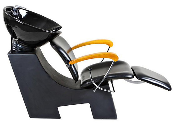 Tilted Footrest Salon Shampoo Chairs And Bowl With Wooden Armrest , High End Salon Furniture supplier
