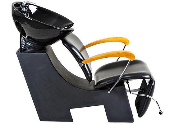 Tilted Footrest Salon Shampoo Chairs And Bowl With Wooden Armrest , High End Salon Furniture supplier