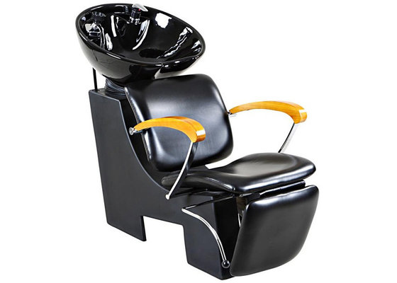 Tilted Footrest Salon Shampoo Chairs And Bowl With Wooden Armrest , High End Salon Furniture supplier
