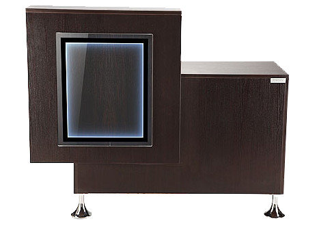 Custom Wooden Cash Counter 2 Shelves , Small Reception Desk For Salon supplier
