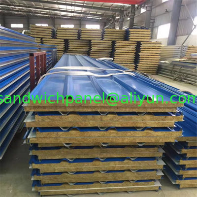 corrugated prepainted blue metal  steel rock wool  sandwich panel for roof