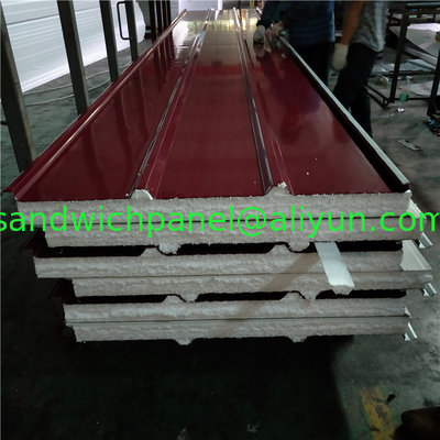 14kg 1050 type eps sandwich roof panel with 0.4mm wine red steel sheet up and grey white down