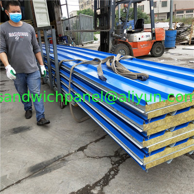 960mm blue color 50mm rock wool sandwich roof panel with waterproof cap for roof