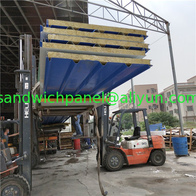 fireproof 50mm rock wool roof sandwich panel 960-50-0.376mm blue steel sheet up