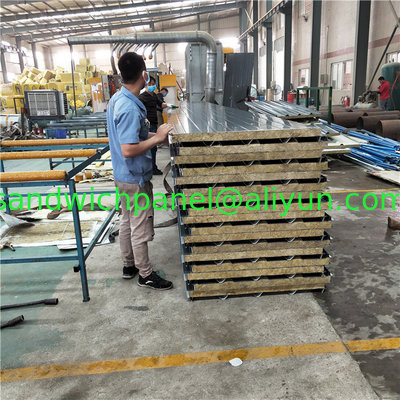 fireproof 50mm rock wool roof sandwich panel 960-50-0.376mm blue steel sheet up