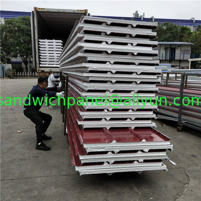 0.4mm wine red color steel 50mm eps sandwich roof panel with 14kg for prefabricated buildings
