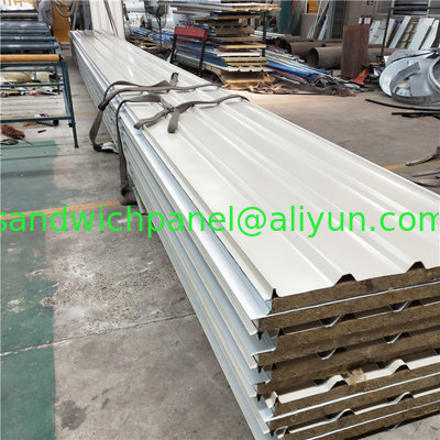 50mm ivory white 960mm fireproof rock wool sandwich insulated roof panels for steel structure buildings